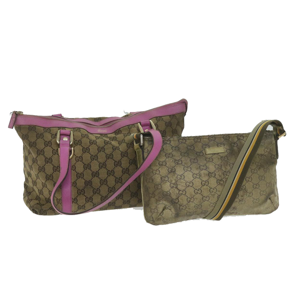 Gucci | Bags | Gucci Gg Canvas Sherry Line Shoulder Bag 2set Beige ...